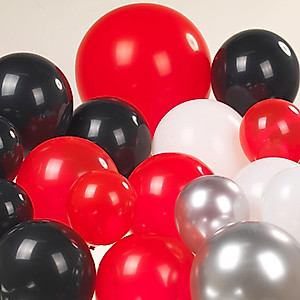 Kozee Black Red silver White Balloon Garland kit 146Pcs and Mylar starburst balloons for Birthday Party 2024 graduation prom day baby shower Decorations