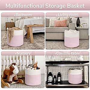 Goodpick Baby Storage Basket, Pink Laundry Basket 15 x 14.2 Inches, Toy Basket for Clothes, Nursery Basket for Toys, Soft Woven Basket for Storage, Pink