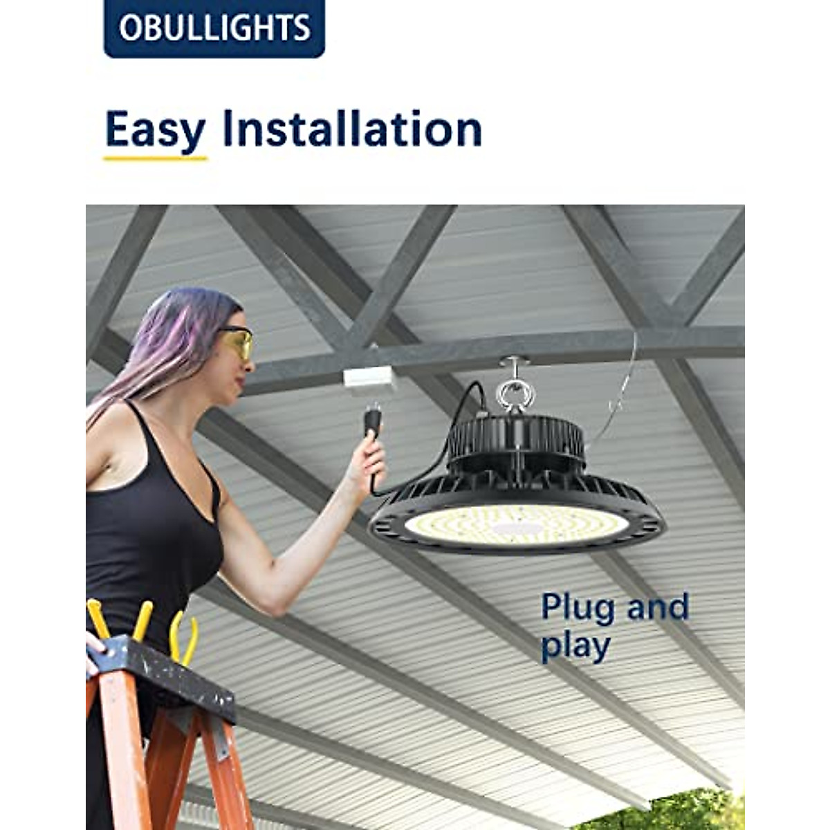 obullights Super Bright Led High Bay Light 150W 22500LM 5000K, LED UFO Light Fixture, 100-277V, UL US Plug 5' Cable, Alternative to 600W MH/HPS for Warehouse Shop Garage Barn Factory, IP65