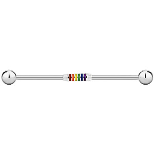Forbidden Body Jewelry 14G 1 1/2 Inch (38mm) Surgical Steel & Gold Plated Rainbow Stripe Industrial Piercing Barbell