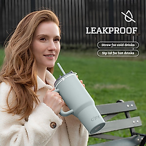 O'JAY Insulated 40oz Tumbler with Handle and Straw Lid - 100% Leak-Proof - Cupholder Friendly Travel Mug - Stainless Steel Insulated Tumbler with lid and straw - Gifts for Women Men Him Her.