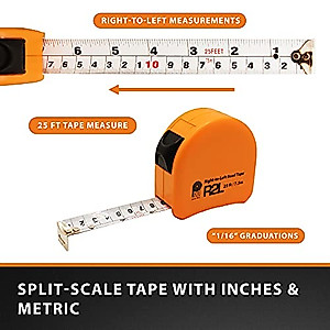 PERFECT MEASURING TAPE Left Handed Tape Measure with Right-to-Left Read - Measurement Reading Made Easy - Steel Hi-Visibility Orange Tape Measure 25ft/7.5m (Model RL-02)