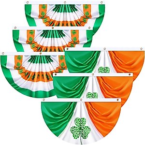 6 Pcs 3 x 1.5 Feet Ireland Flag Shamrock St. Patrick Day Flag Irish Flag Bunting Patriotic Flag Bunting Pleated Half Fan Flag with Grommet Garden Banner Decoration Outdoor Flag