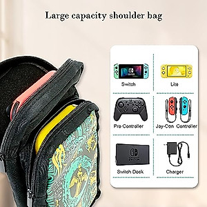PERFECTSIGHT Travel Bag for Nintendo Switch/Lite/OLED, Cute Crossbody Shoulder Bag for Tears of The Kingdom, Portable Sling Backpack Game Carrying Case for NS Console Dock Joy-Cons Accessories, Green