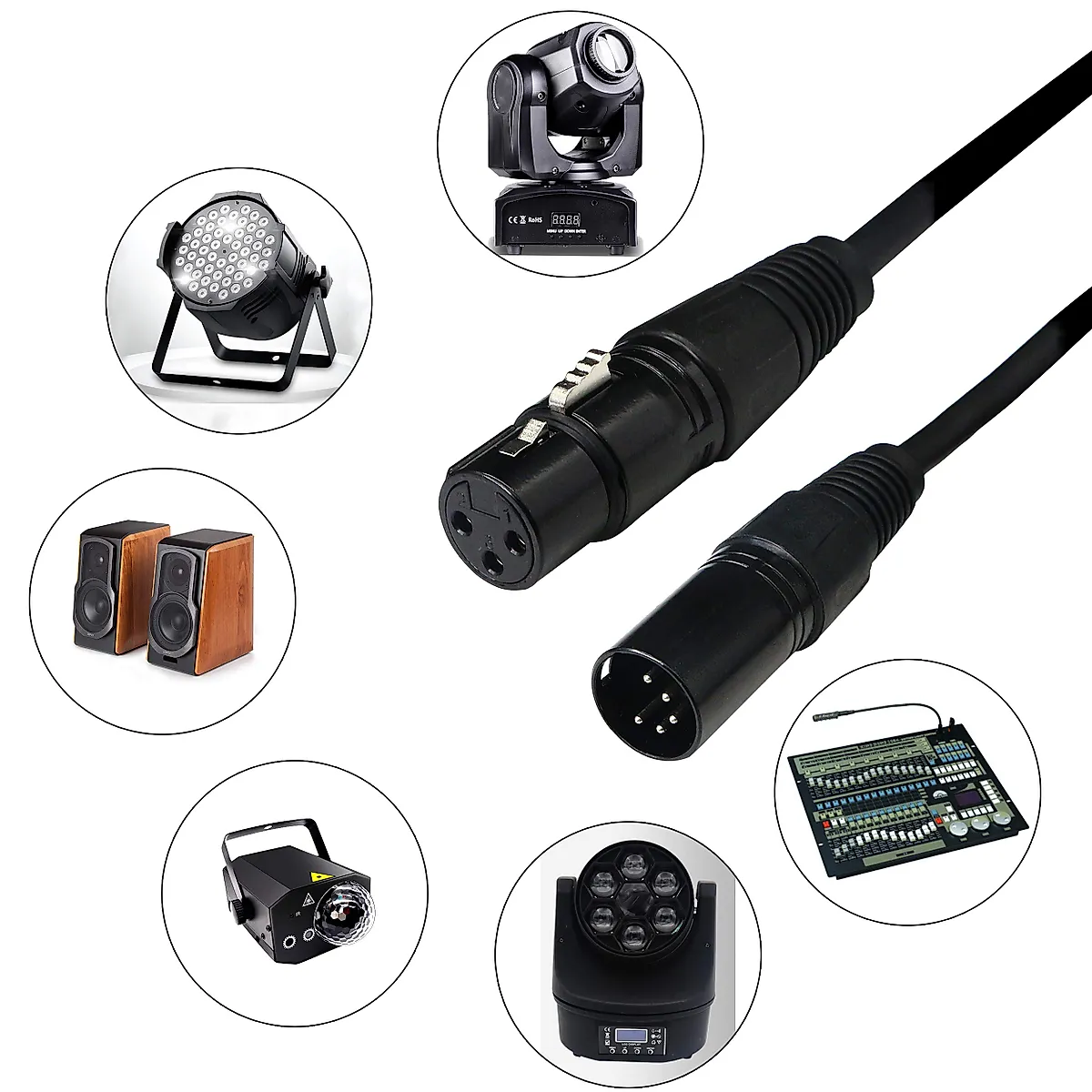 SinLoon (1m) DMX Stage Light Cable,DJ XLR Cable, 3-Pin Female XLR to 5-Pin Male XLR DMX Turnaround Connection for Moving Head Light Par Light Spotlight with XLR Input & Output (5male)