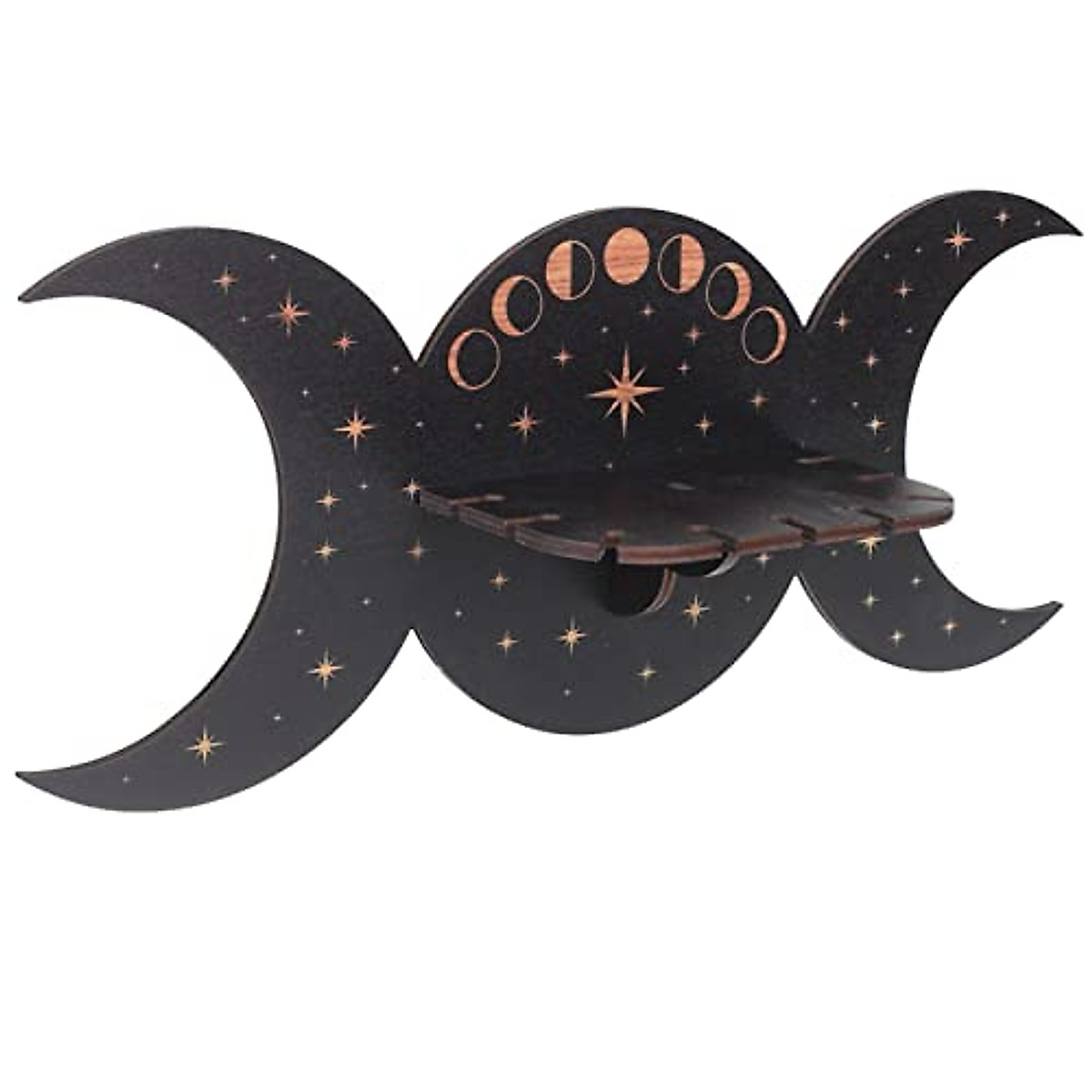 ARTIBETTER Sun and Moon Shelf: Wood Bohemian Style Crystal Display Shelf Wall Mount Storage for Crystals and Essential Oils