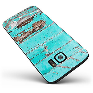 Design Skinz Design Skinz Turquoise Chipped Paint on Wood Full-Body Wrap Decal Skin-Kit for The Galaxy S9