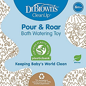 Dr. Brown’s CleanUp Pour & Roar Watering Can, Baby Bath Essentials Kids Toy, 6+ Months BPA Free, Certified Plastic Neutral