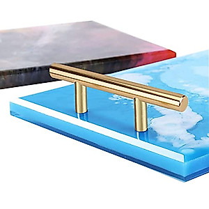 DSHE Silicone Mold Tray Geode 1pcs Agate Platter Molds and 2pcs Gold Handles, Epoxy Resin Casting Molds for Making Faux Agate Tray,Serving Board (molds with 2pcs handles)