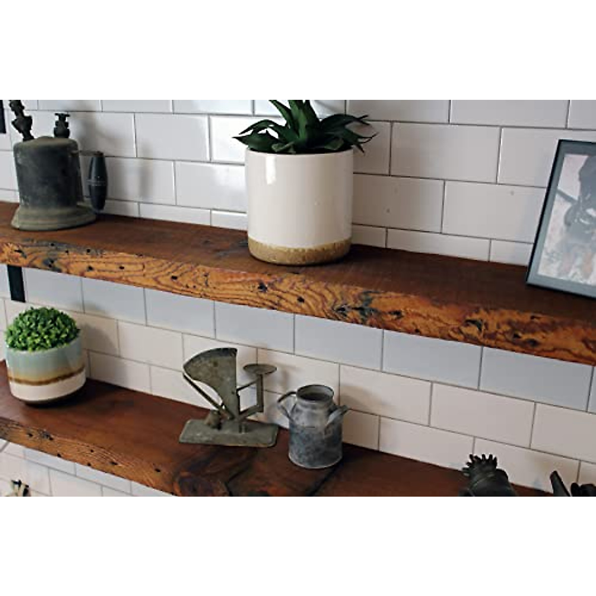 Modern Timber Craft Reclaimed Wood Mantel Shelf | Easy-to-Install | Steel Angle Brackets Included | Rustic Decoration | 2" Thickness | 78" L x 8" D, Oiled
