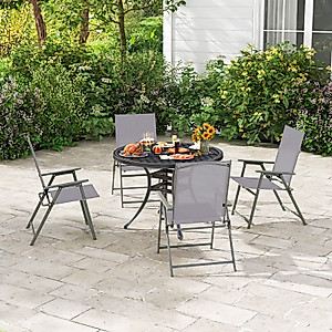 Giantex Patio Folding Chairs Set of 4, Outdoor Lawn Chairs with Rustproof Metal Frame, Portable Dining Chairs for Porch, Deck, Garden, Backyard, Camping, Gray