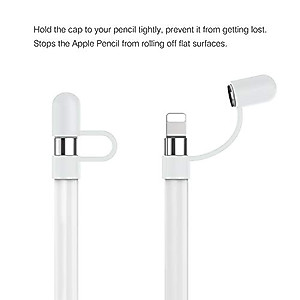 MoKo Pencil Cap Holder Fit Apple Pencil 1st Generation, USB Cable Tether and Pencil Cap, Fit New iPad 10th Generation 2022, iPad 9th/8th/7th/6th Gen, iPad Mini 5,White