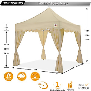 ABCCANOPY Patio Pop Up Canopy Tent with Curtain 10x10 Event-Series (Beige)