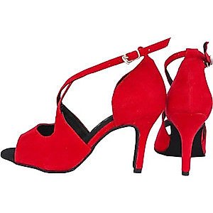 Womens Professional Latin Heels Salsa Body Strap Ballroom Pumps Jazz Heeled Tango Chacha Peep Toe Bachata Shoes7.5CM Heeled SOFE Sole Custom Heel Red US 11