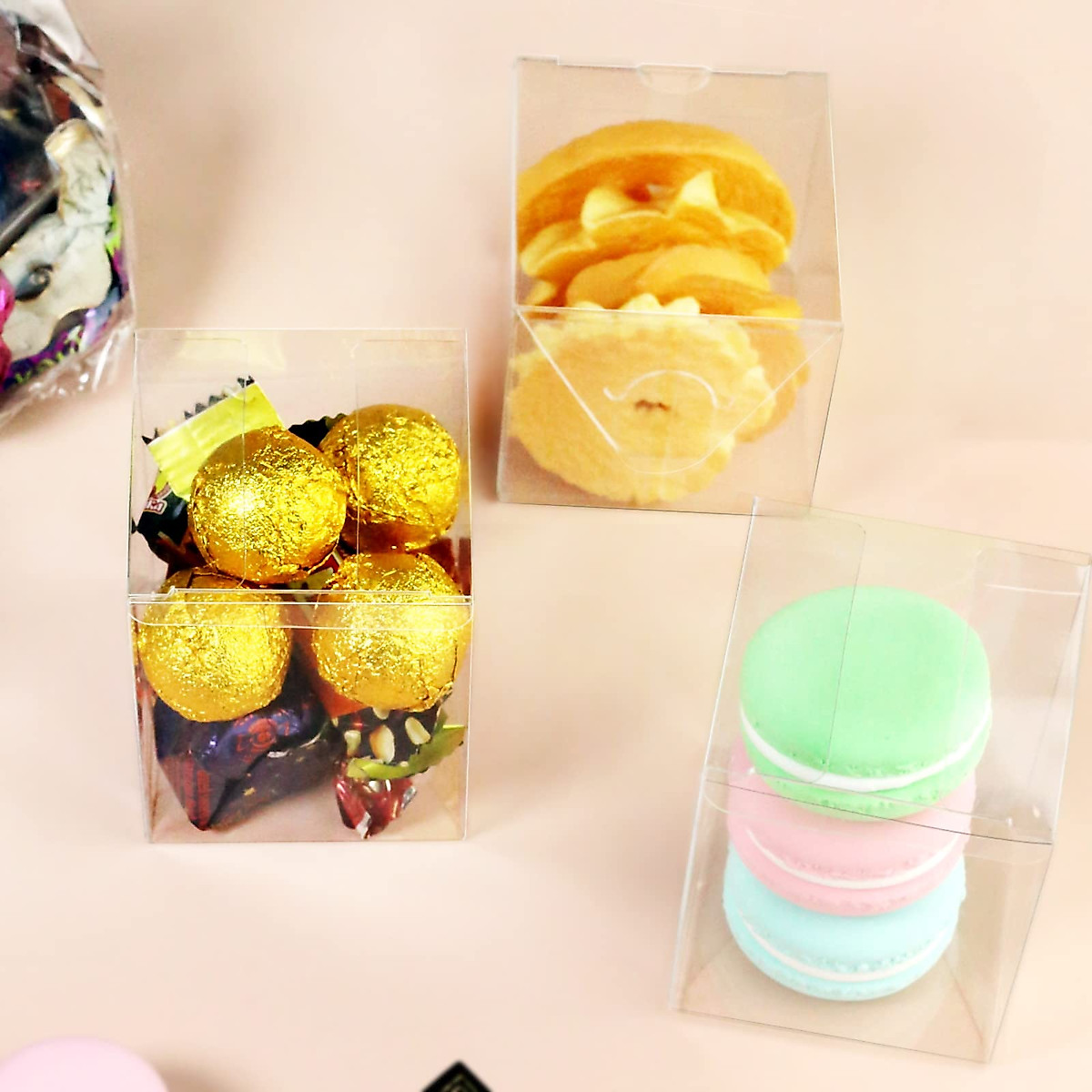 2.25x2.25x3 Inches Small Favor Boxes, Clear Boxes for Macaron, Small Transparent Wedding Baby Shower Birthday Party Favor Boxes, 3 Macaron Box - 25 Pack