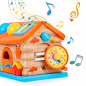 YUANLEBAO Hammering Pounding Toys Wooden House Educational Toy with Clock,Door Bell,Math,Music,Color Recognition.Birthday Gift for 3+ Years Boy Girl Baby Toddler Kids Developmental Montessori Toy