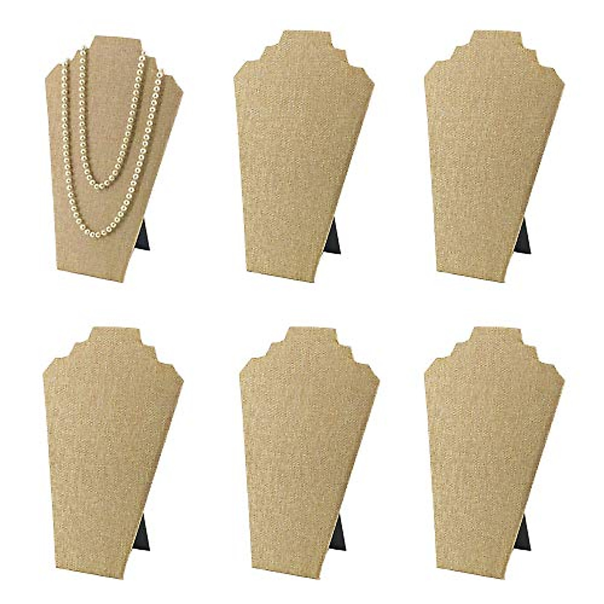 7TH VELVET 6pcs/ Pack 12.5inches Necklace Display Stands Easel Jewelry Organizer Stands for Show, Necklace Bust (Beige Linen 6pcs)