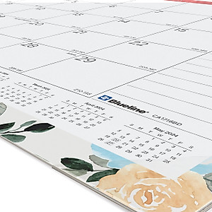 Blueline Academic Monthly Desk Pad Calendar, 18 Months, July 2023 to December 2024, 22" x 17", Blossom Design (CA1716BD-24)