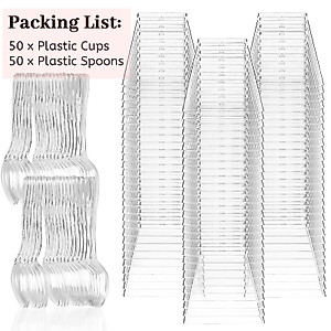 TOFLEN 50 Pack 3.5 oz Plastic Dessert Cups with Spoons for Party, Mini Square Dessert Cups for Yogurt, Parfait, Pudding, Jello and Appetizers, Dessert Shooters