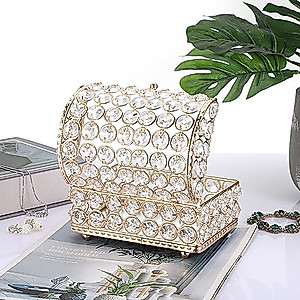 Hipiwe Crystal Jewelry Box Large Gold Treasure Chest Box with Lid Mirrored Trinket Organizer Keepsakes Box Earrings Rings Holder Decorative Jewelry Box Christmas Birthday Gift for Women Girls