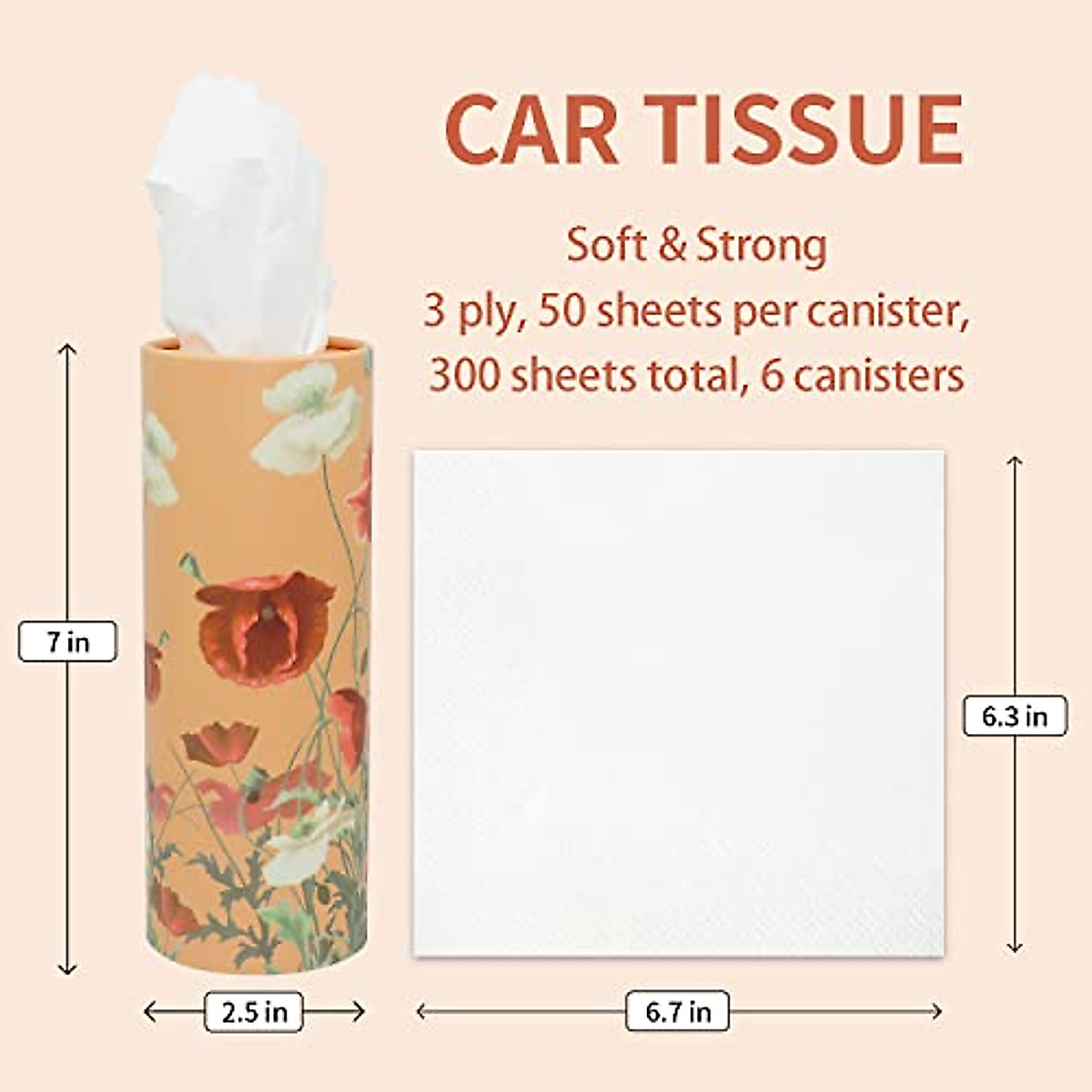 6 Pack Car Tissue Holder, Boxes Tissue for Bathroom Office, Travel Tissues Packs, Facial Tissue Bulk for Car Present