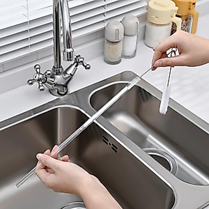 SUBEKYU Bottle Brush, Baby Bottle Brush with Nipple and Straw Cleaner Set for Cleaning Water Bottle, Gray+ White