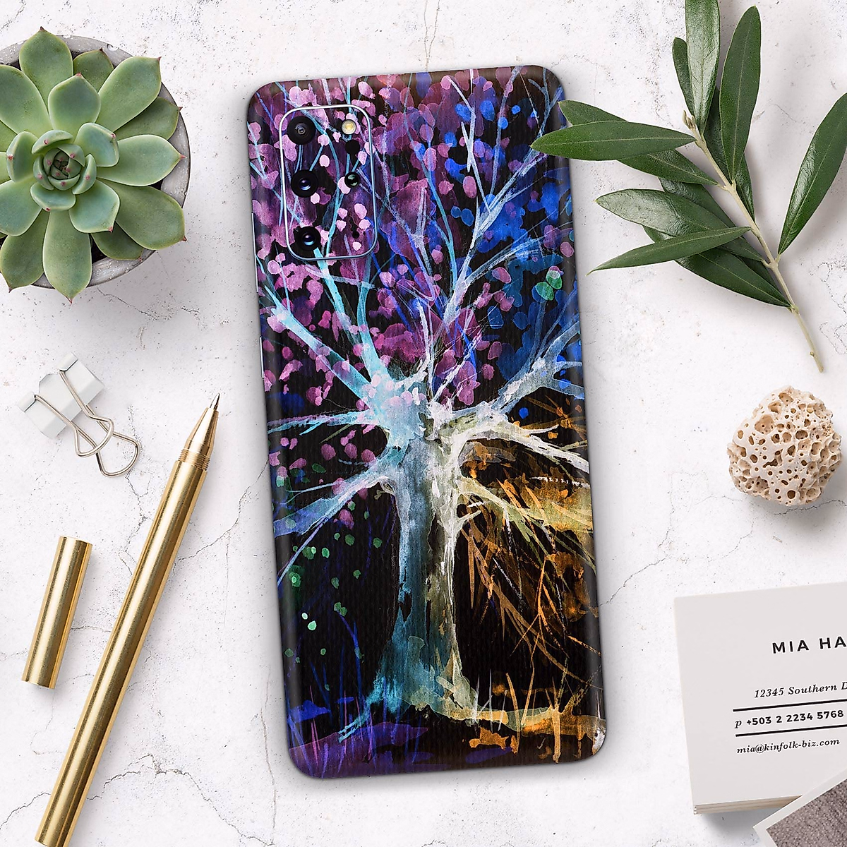DesignSkinz Inverted Abstract Colorful Watercolor Vivid Tree Protective Vinyl Decal Wrap Skin Cover Compatible with The Samsung Galaxy S20 (Screen Trim & Back Glass Skin)