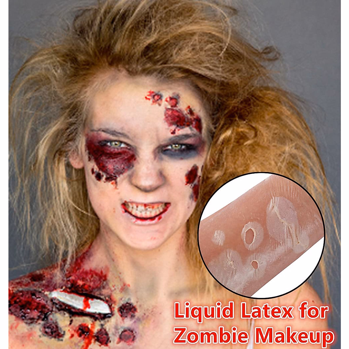 Go Ho Liquid Latex SFX Makeup(1 oz),Halloween Monster Zombie Makeup,Quick Drying Multi-Purpose Liquid Face Paint for Scar Wound Peeling Skin Wrinkles Stipples Burns Blisters,Light Flesh