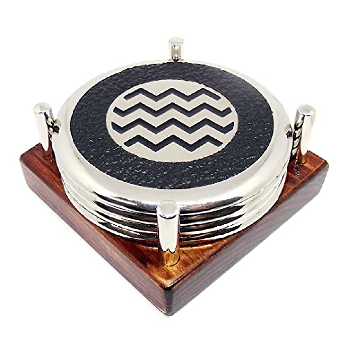 Metal Coasters Unique Fine Modern Designs in Set of 4 Units Wedding Birthday Office Gift (Senses)