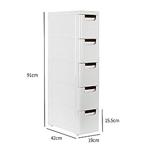 5 Tier Storage Drawers Rolling Cart, Plastic Drawers Unit on Wheels, Tower Narrow Slim Container Cabinet, Standing Shelf Units for Bathroom Bedroom Office Kitchen Living Room (7.5L x 16.6W x 35.8H)