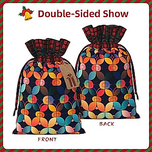 Christmas Gift Bags with Drawstring Burlap Gift Bags Abstract Pattern Christmas Linen Bags for Xmas Party Candy Bags with Cards Xmas Reusable Wrapping Bags Christmas Linen Treat Bags for Holiday