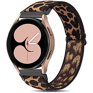 Wanme Elastic Bands for Samsung Galaxy Watch 4 40mm 44mm, Galaxy Watch 4 Classic 42mm 46mm, Galaxy Active 2 Band, 20mm Adjustable Soft Stretch Wristband for Galaxy Watch 4/Active 2 (Leopard)