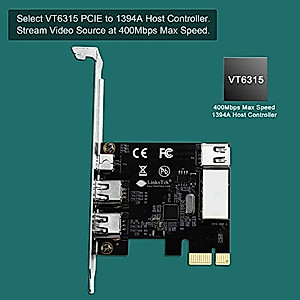 LinksTek 4-Ports 1394A PCIE FireWire 400 Expansion Card for Windows Desktop PCs, 3X 6Pin and 1X 4Pin 1394A 400Mbps Ports, with 4Pin-6Pin 1394A Cables and Low Profile Bracket (PCIE-1394A)