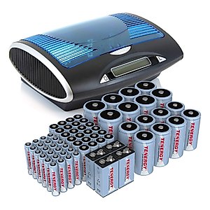 Tenergy 68 Pack Rechargeable Batteries with Charger, 24xAA 24xAAA 8xC 8xD Rechargeable Batteries with Charger, Ideal for Everyday Household Electronics…