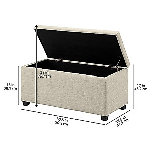 Amazon Basics Upholstered Storage Rectangular Ottoman and Entryway Bench, Beige, 35.5"W x 16.5"D x 17"H