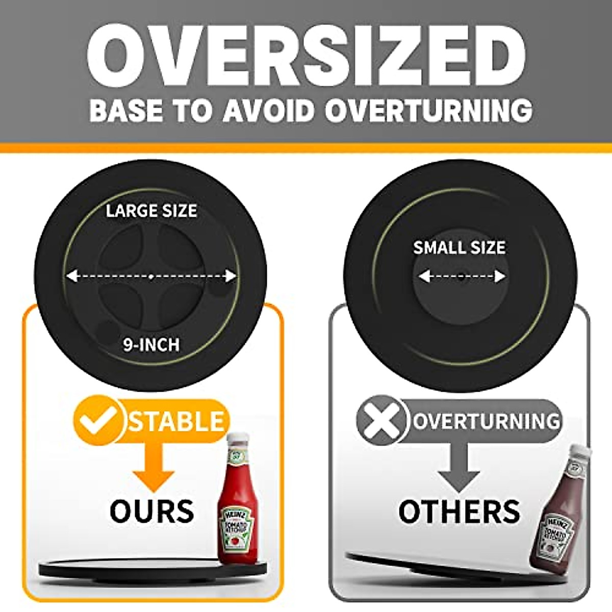 Homerays Lazy Susan Organizer 12 Inch Non-Skid Bamboo Lazy Susan for Kitchen Rotating Spice Rack for Kitchen Cabinet, Wood Turntable for Kitchen Countertop Organizer Black