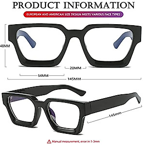 AIEYEZO Square Thick Frame Glasses for Women Men Fashion Blue Light Glasses Trendy Chic Computer Eyeglasses (Black)