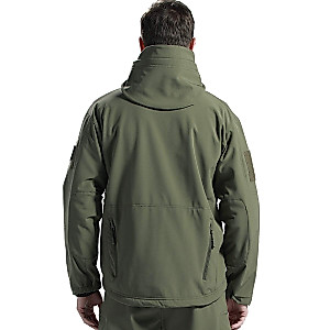 FREE SOLDIER Men's Outdoor Waterproof Soft Shell Hooded Military Tactical Jacket (Green Medium/US)