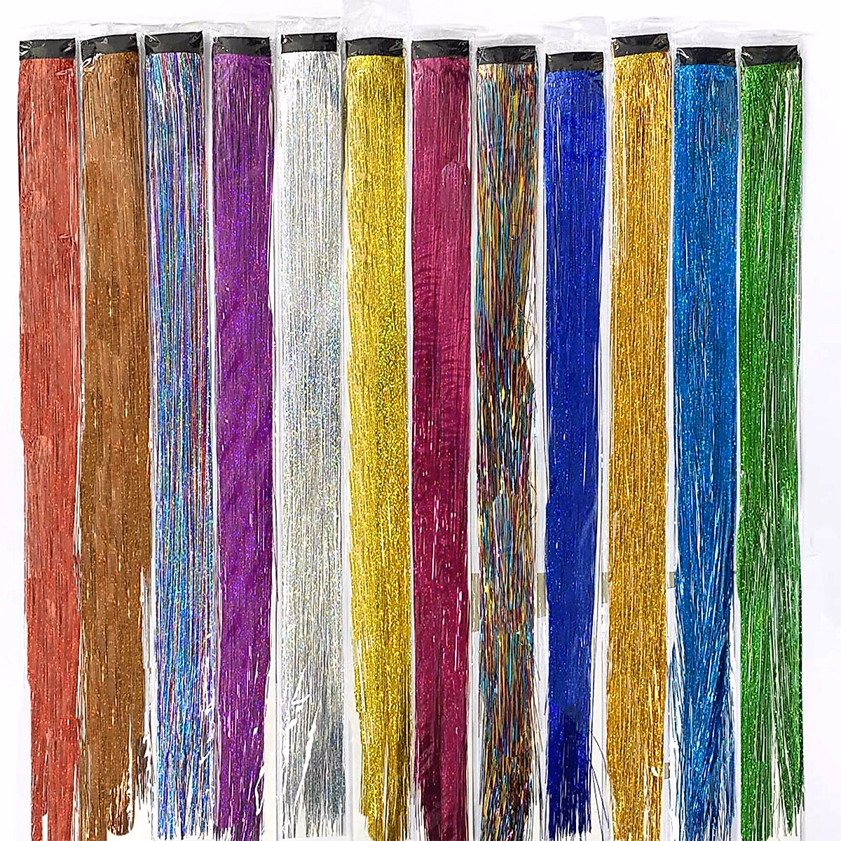 19.7 Inch Clip In Hair Fairy Tinsel Kit Clips Clip On Glitter Hair Tinsel Extensions 12 Colors