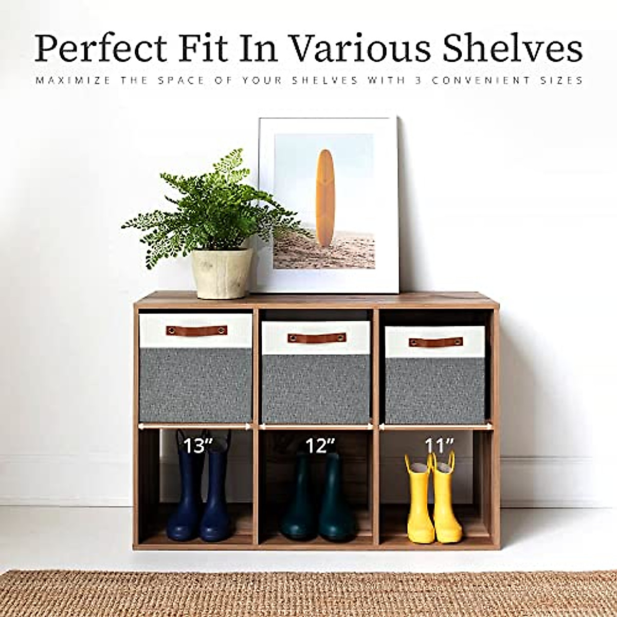 DECOMOMO 13 inch Cube Storage Bins 13 X 13 Storage Cubes, Fabric Cube Storage Bin for Clothes Toys Books Shelves Closet Bedroom Bathroom Nursery (Grey and White, 4pcs)