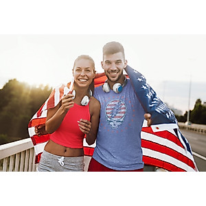 Ripple Junction Grateful Dead Men's Short Sleeve T-Shirt Patriotic Steal Your Face 4th of July Stealie Heather Royal 2XL