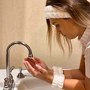 ZaneGear 3 Piece - Original USA Spa Headband and Wrist Washband Face Wash Set - Reusable - Prevent Liquids from Spilling Down Your Arms -Birthday/Bridal Party/Skincare/Any Occasion Gift