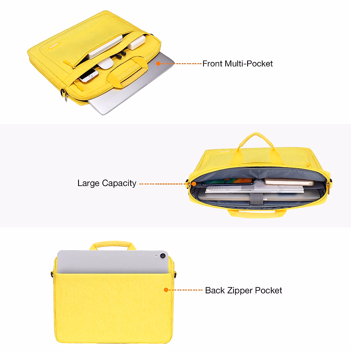 MOSISO Laptop Shoulder Messenger Bag Compatible with MacBook Air 15 inch M2 A2941/Pro 16 inch M3 A2991 M2 A2780 M1 A2485 A2141,15-15.6 inch Notebook with Adjustable Depth at Bottom, Yellow