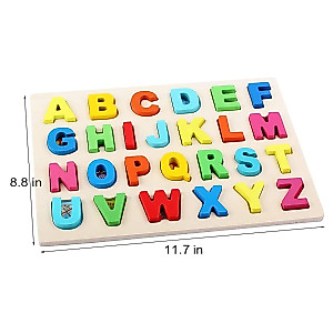 Montessori Wooden Letter Shape Number Puzzle for Toddler 3-5, 3 in 1 Big Numbers Shapes Alphabet ABC Toddlers Puzzles Board, Montessori Preschool Educational Kindergarten Teaching Toy for Boys Girls