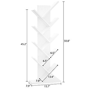 Topfurny Tree Bookshelf, 9-Tier Shelf Rustic Brown Bookcase, Retro Wood Storage Rack for CDs/Movies/Books, Anti-Fall Utility Organizer Shelves for Living Room, Bedroom, Home Office, White Oak