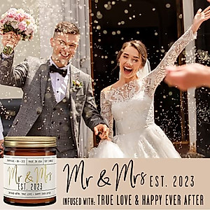 Wedding Gifts for Couples 2023, Mr and Mrs Gifts - 'Mr & Mrs Est. 2023' Candle, w/Champagne on Ice I Unique Newlywed Wedding Gifts for Couple I Wedding Shower Gifts Bride & Groom I 50Hr Burn,USA Made