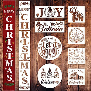 Large Christmas Stencils for Painting on Wood, Reusable Merry Christmas Stencils Porch Sign Stencils Xmas Holiday Stencils for Wood Sign Door Decor DIY Crafts