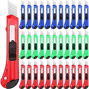 60 Pack Box Cutter Utility Knife Bulk 18 mm Wide Blade Plastic Cutter Retractable Compact Extended Safe Use for Office Home Arts Crafts Hobby, 3 Colors