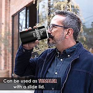SANDJEST 4-in-1 Grandpa Tumbler Gifts for Papa from Grandkids - 12oz Best Grandpa Ever Can Cooler Tumblers Cup - Stainless Steel Insulated Cans Coozie Christmas, Birthday, Father's Day Gift for Papas