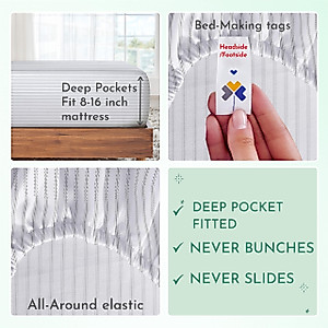 CALIFORNIA DESIGN DEN 5-Star Hotel 600 Thread Count 100% Cotton, Soft & Smooth Queen Sheet Set with Deep Pockets, Quality Beats Egyptian Cotton Claims (Ticking Stripe Grey)